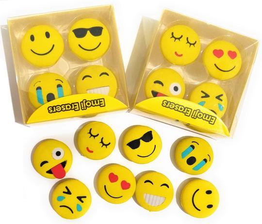 Emoji Pencil Erasers Pack of 4 Cute Smiley Face Eraser For Kids ...