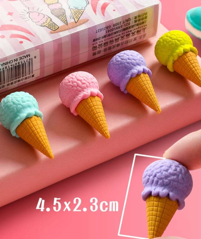 Love Sweet Fancy Erasers Pack of 5 Erasers- donuts, icecreams, popcorn ...