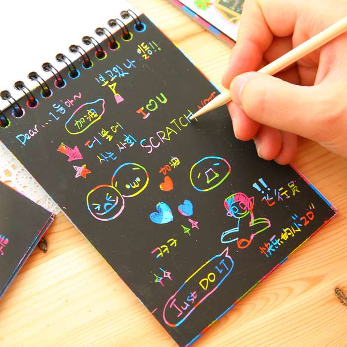 Rainbow Scratch Paper Note Pad Magic Doodle Notebook – CopyPencil.pk