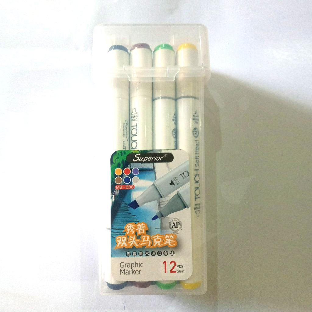 12 Color Superior Touch Soft Head Graphic marker – CopyPencil.pk