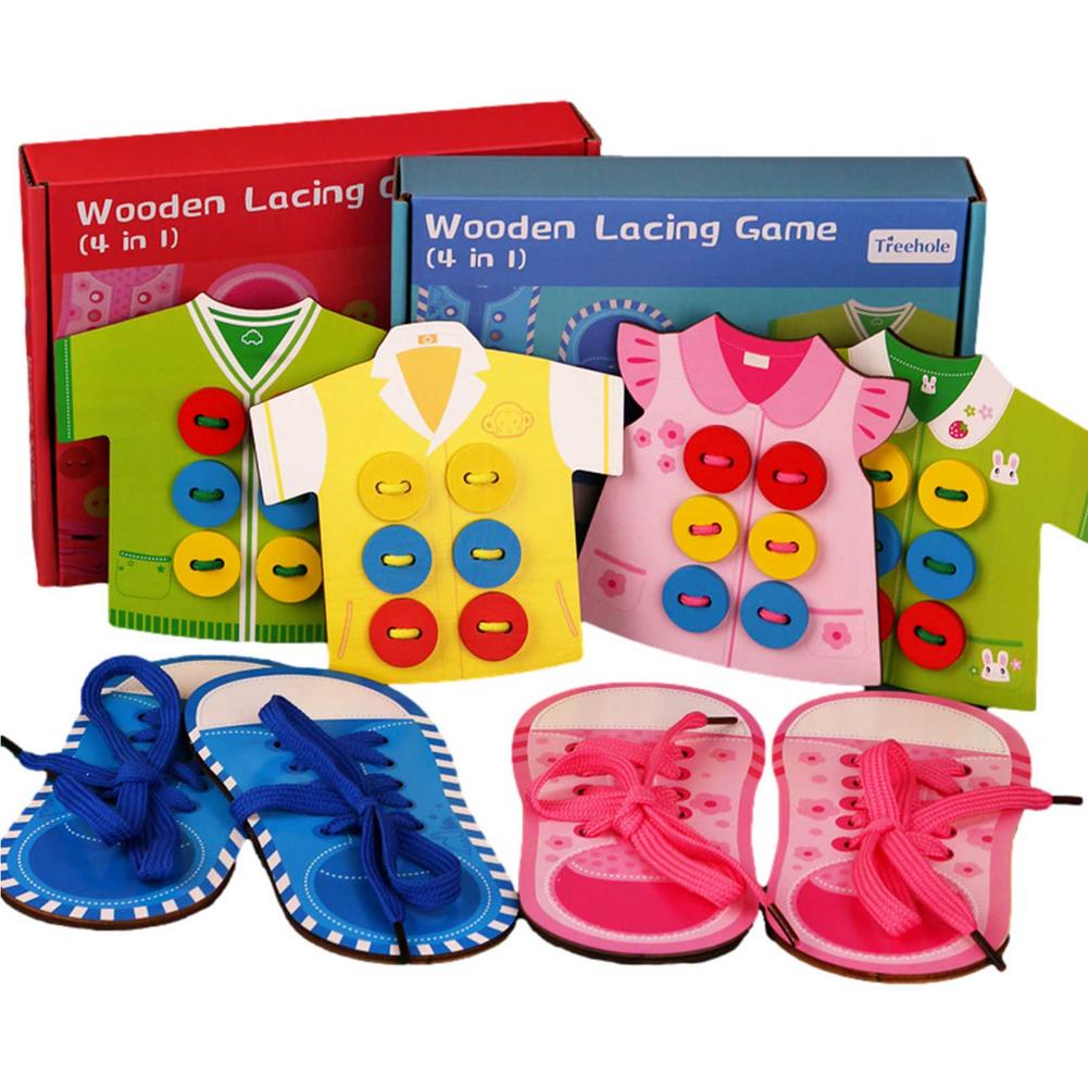 Montessori Wooden Lacing Game Toy For Toddlers | Educational Threading ...