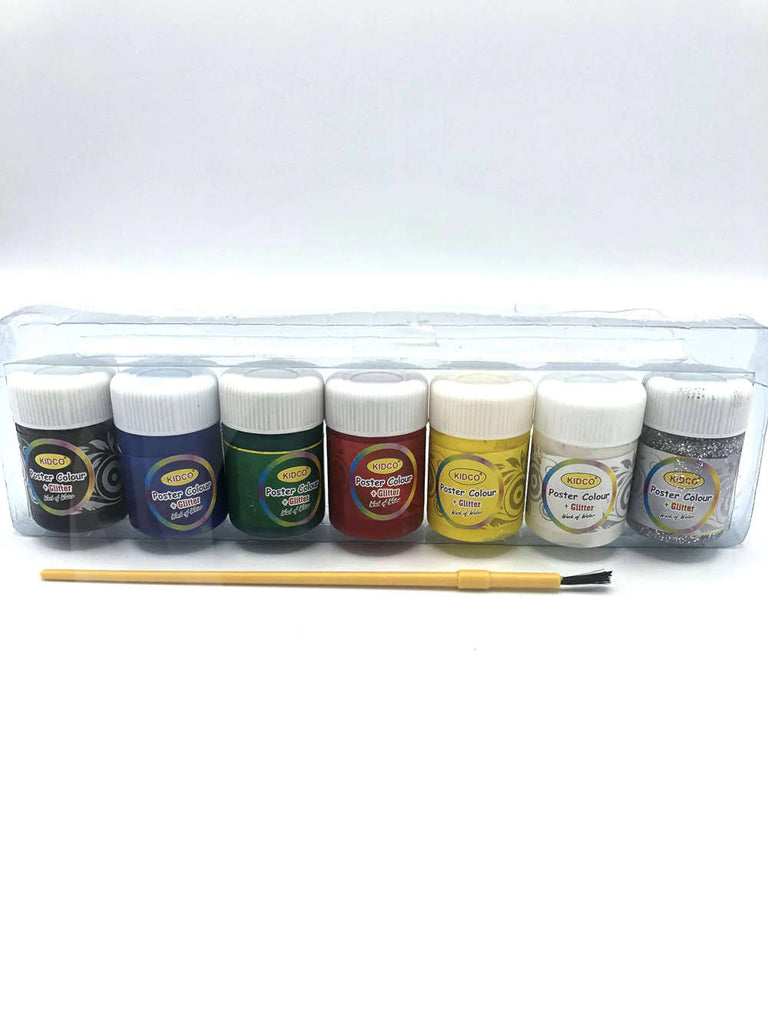 Buy Kidco Poster Colors + Glitter - 7 Colors with Brush – CopyPencil.pk