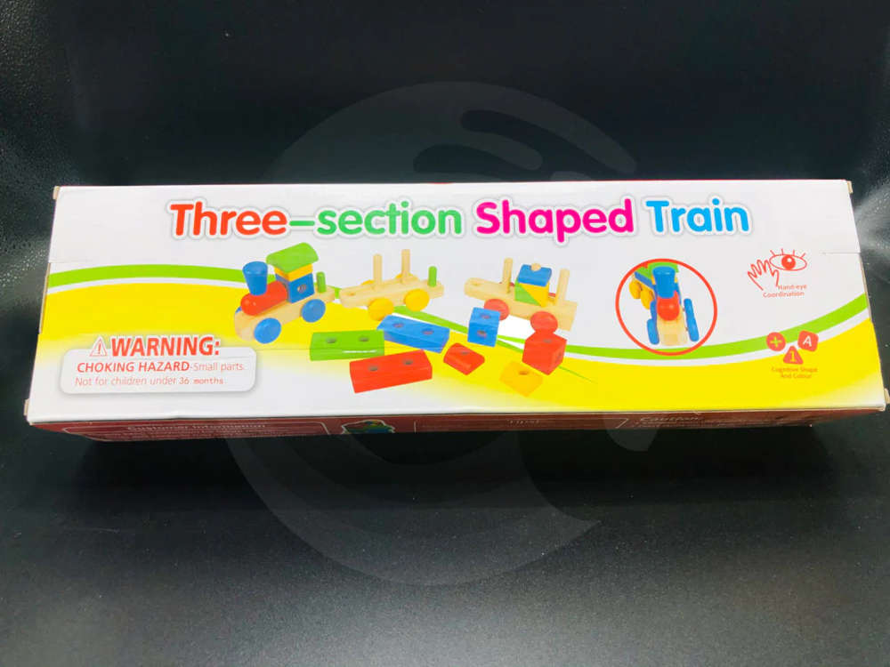 Three Section Building Shape Block Train Educational Wooden Toy Train ...