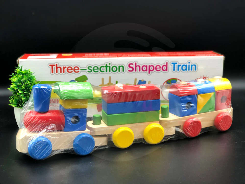 Three Section Building Shape Block Train Educational Wooden Toy Train ...