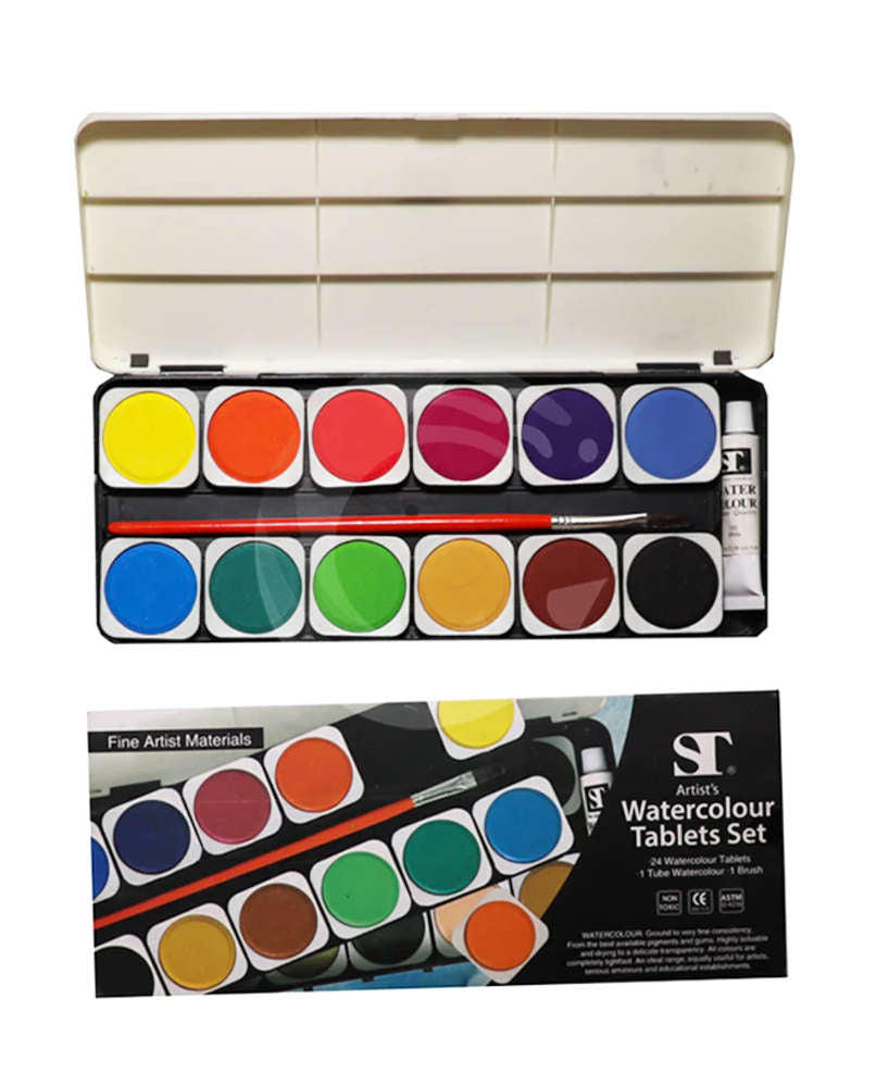 Buy ST Artists Water Color Tablets Set 24 Colors With Paint Brush ...