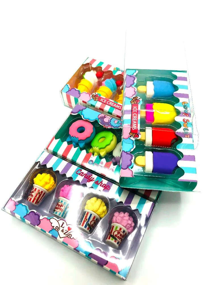 Love Sweet Fancy Erasers Pack of 5 Erasers- donuts, icecreams, popcorn ...