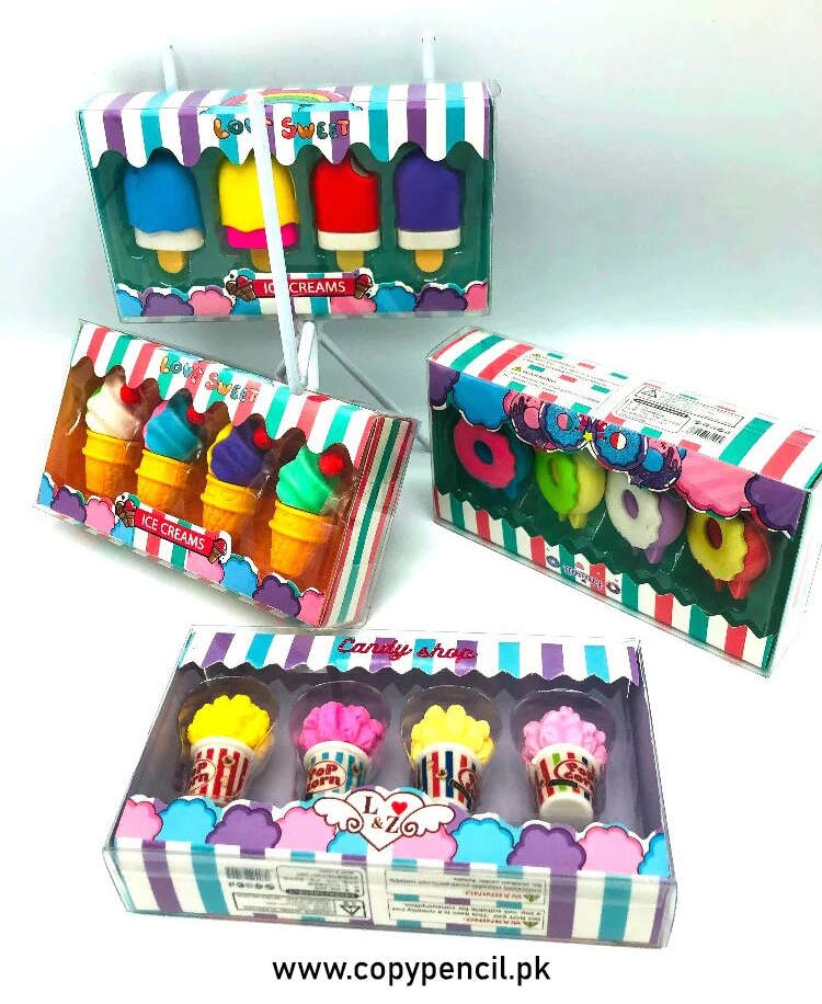 Love Sweet Fancy Erasers Pack of 5 Erasers- donuts, icecreams, popcorn ...